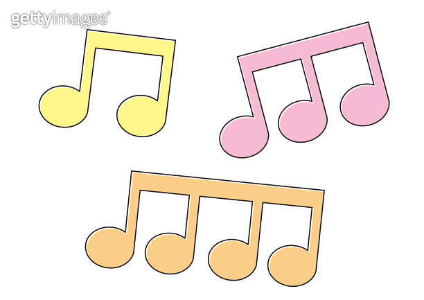 Colorful yellowish consecutive digitized music note (eighth note) plate ...