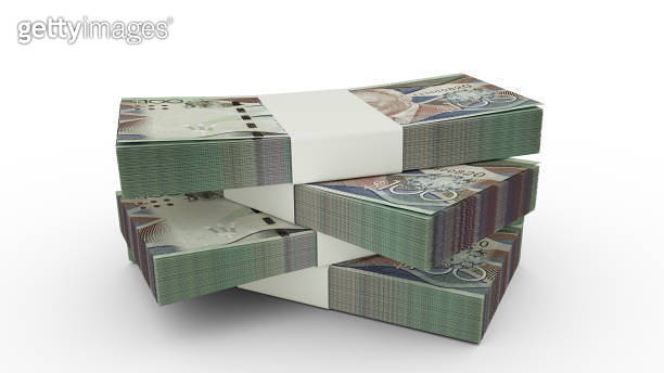 3d rendering of Stack of Barbados dollar notes. Few bundles of ...