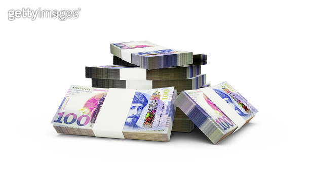 3d rendering of Stack of Georgian lari notes. Few bundles of Georgian ...