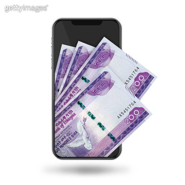 3d Illustration of Ethiopian birr notes inside mobile phone 이미지 ...