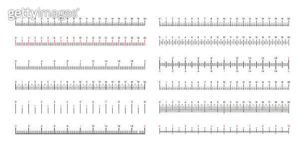 Ruler marks set. Simple measuring scales with metric and imperial ...