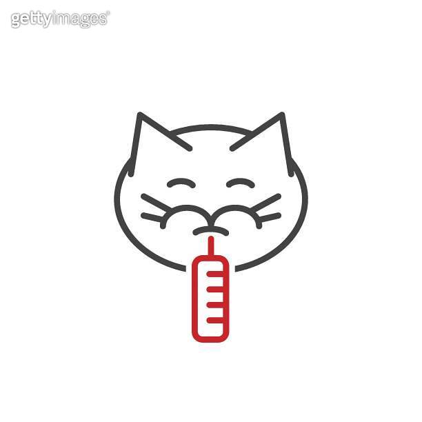 Cat fever and lethargy icon. Hyperthermia in cats. 이미지 (1847890394 ...