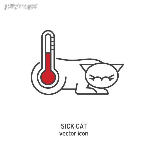 Cat fever and lethargy icon. Hyperthermia in cats. 이미지 (1847890401 ...