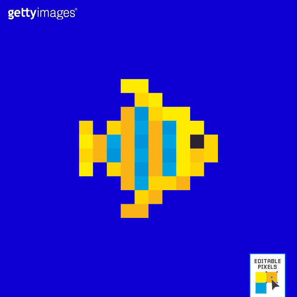 Goldfish, pixel art symbol isolated on white background. Pet animal ...