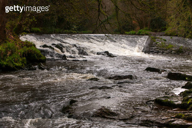 Beautiful waterfall on the River Cusher in the Clare Glens Forest 이미지 ...