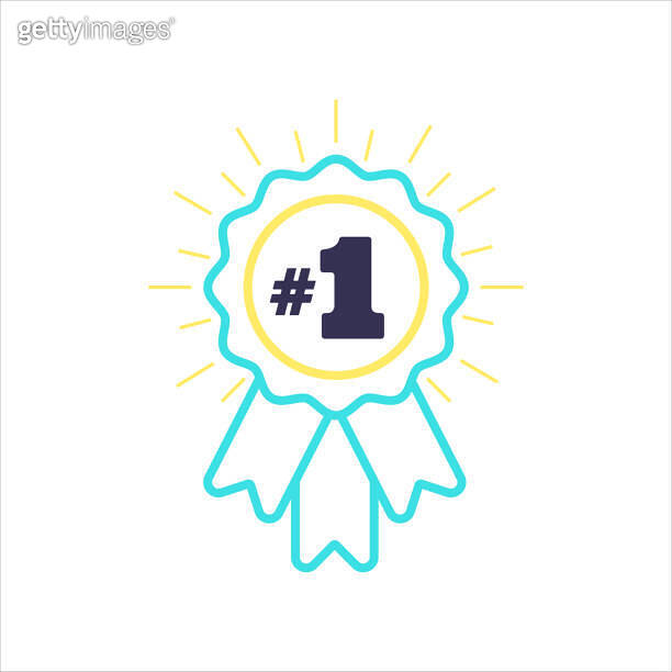 Number #1 winner ribbon award badge. Icon number one, first, champion ...