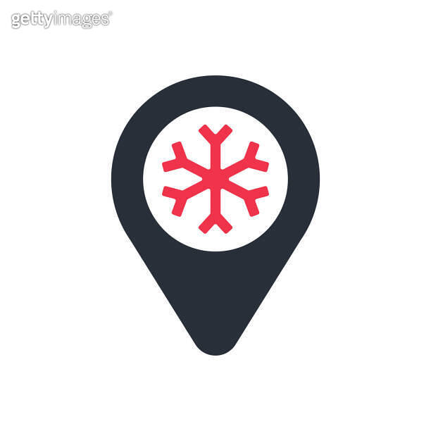 Illustration of an isolated map marker with a snow flake. Snowflake ...