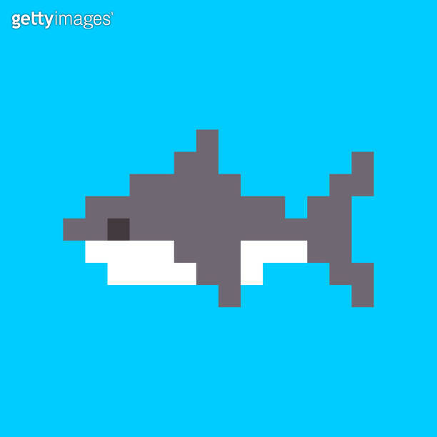 Shark pixel art. Marine predator 8 bit. graphics old game 이미지 ...