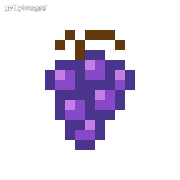 8 bit pixel grapes. bunch of grapes. vector illustration. white ...