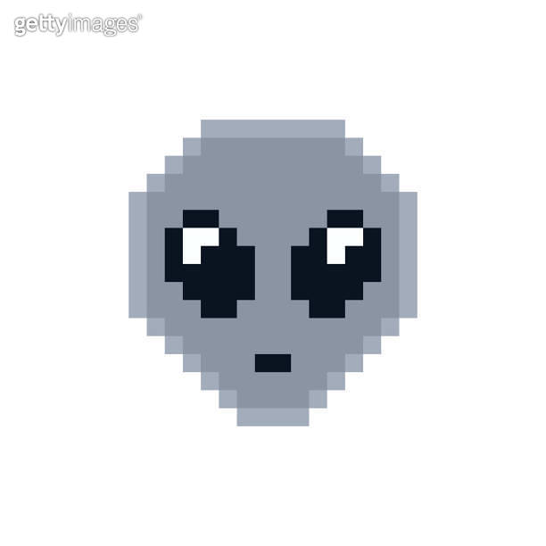 Pixel art green and gray cartoon alien character. 8 bit pixel alien ...
