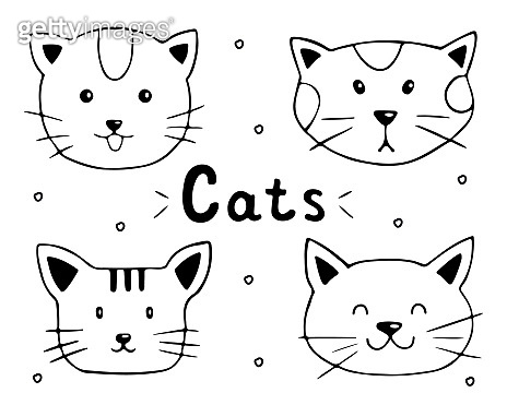 Cute cat characters faces, animals emtion set. Vector (1453788949) - 게티 ...