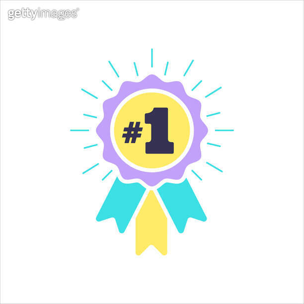Number #1 winner ribbon award badge. Icon number one, first, champion ...