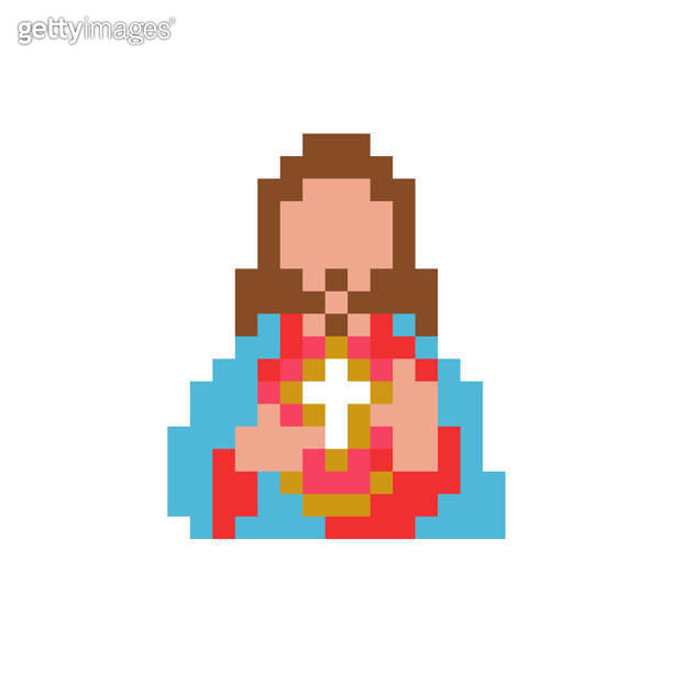 Jesus Christ in pixel art. Vector illustration. sacred heart. cross ...