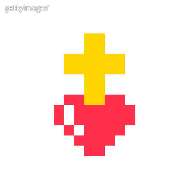 Saint cross and heart pixel art, 8 bit, 8bit. Christian cross sign ...