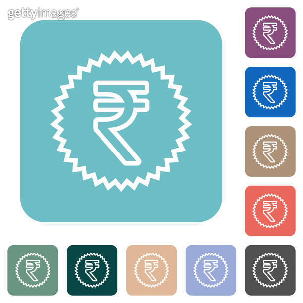 Indian Rupee sticker outline rounded square flat icons 이미지 (1464634500 ...