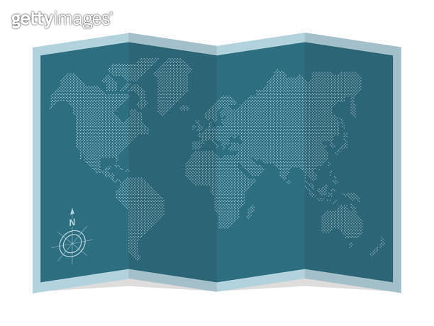 Vector illustration of four-fold world map ( drawn with circular dots ...
