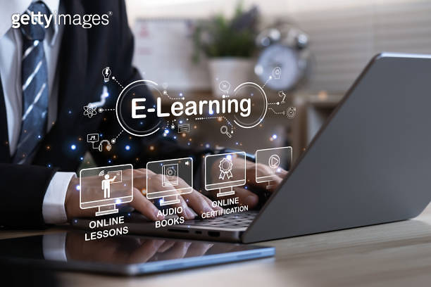 e-learning education concept, learning online with webinar, video ...