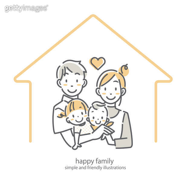 happy family, home, line illustrations 이미지 (1499656753) - 게티이미지뱅크