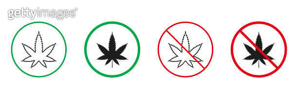 Marijuana Red and Green Warning Signs. Cannabis CBD Sativa Line and ...