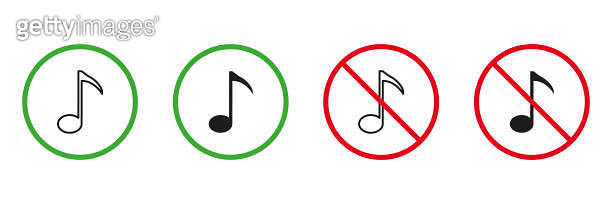Music Area Red and Green Warning Signs. Silence Zone, Musical Note Line ...