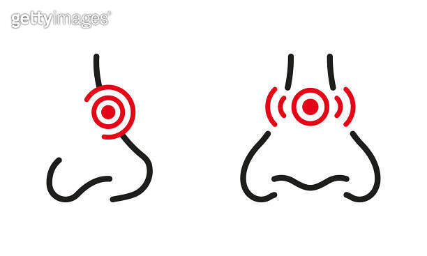 Human Nasal Problem. Runny Nose, Congestion Outline Pictogram Set ...