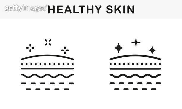 Healthy and Clean Face Skin Line and Silhouette Black Icon Set. Beauty ...