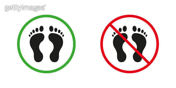 Warning Walk Barefoot Red and Green Warning Signs. Human Footprint ...