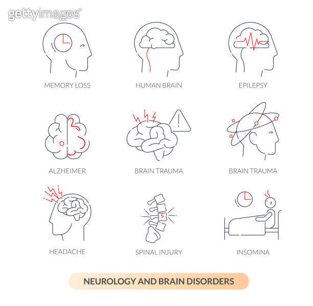 Neurology and Brain Disorders - Stock Icon Set 이미지 (1868058979) - 게티이미지뱅크