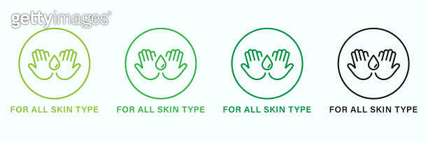 For All Skin Body Types Line Green and Black Icon Set. Cosmetic Beauty ...