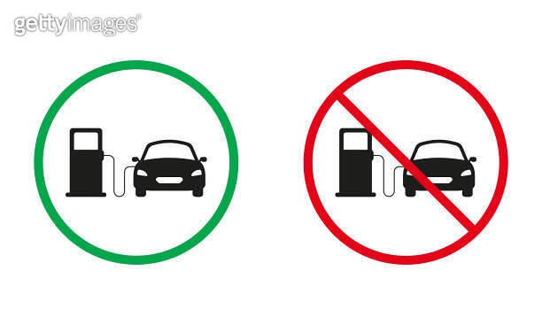 Petrol Station Red and Green Warning Signs. Gas Station Silhouette ...
