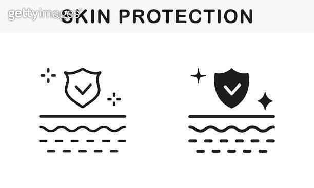 UV Protection for Skin Line and Silhouette Black Icon Set. Skin Protect ...