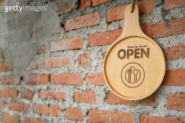 Open sign of the food restaurant. 이미지 (1759870684) - 게티이미지뱅크