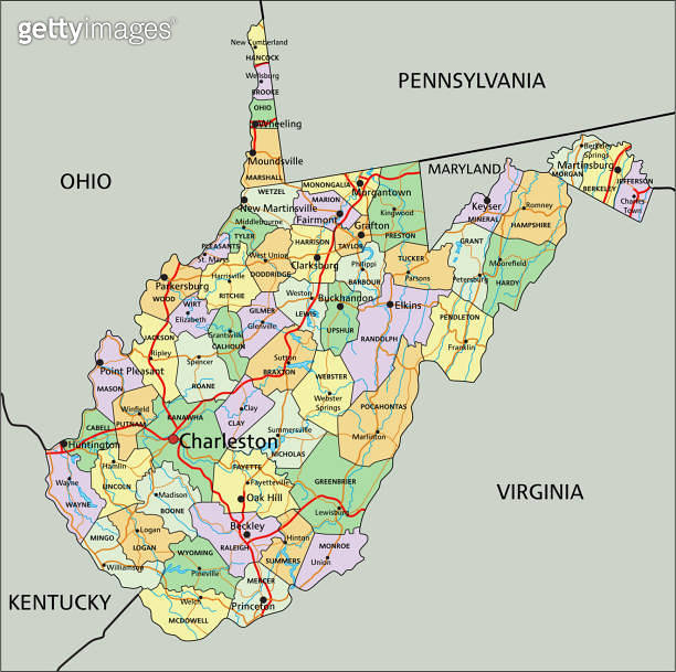 West Virginia - Highly detailed editable political map with labeling ...