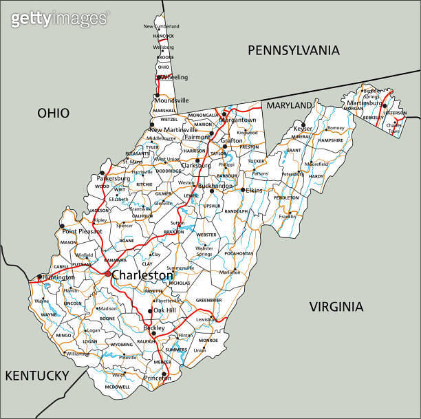 High detailed West Virginia road map with labeling. (1467807038) 일러스트 ...