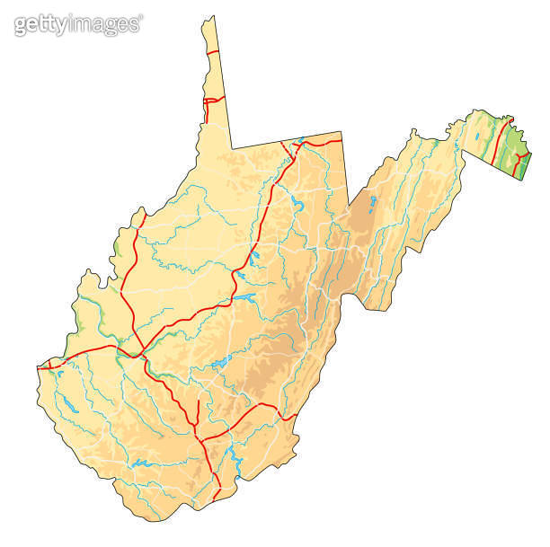 High detailed West Virginia physical map. (1467806340) - 게티이미지뱅크