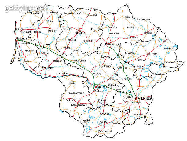 Lithuania road and highway map. Vector illustration. 이미지 (1474989808 ...