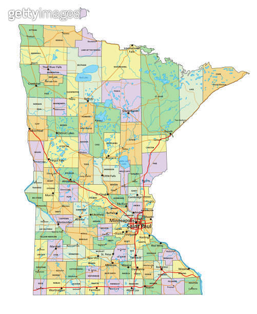 Minnesota - Highly detailed editable political map with labeling ...