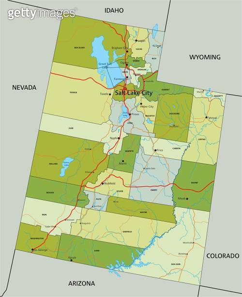 Highly detailed editable political map with separated layers. Utah ...