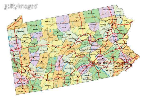 Pennsylvania - Highly detailed editable political map with labeling ...