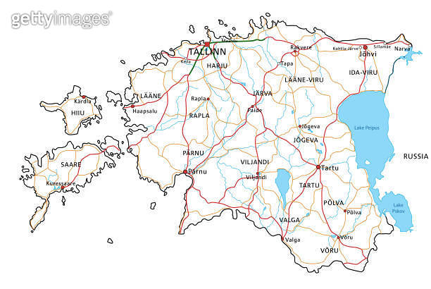 Estonia road and highway map. Vector illustration. (1472494850) - 게티이미지뱅크