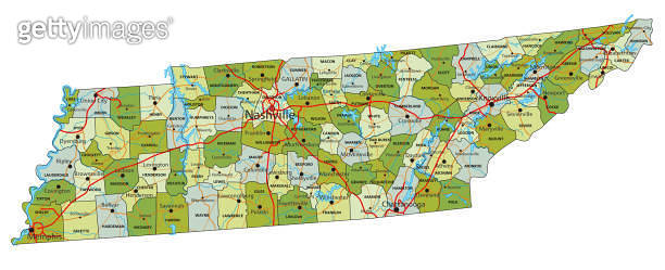 Highly detailed editable political map with separated layers. Tennessee ...
