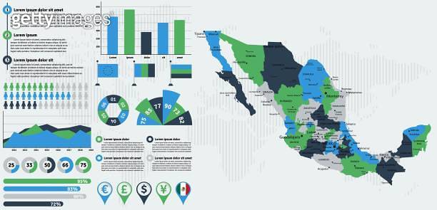 Detailed Mexico map with infographic elements. Vector illustration. 이미지 ...