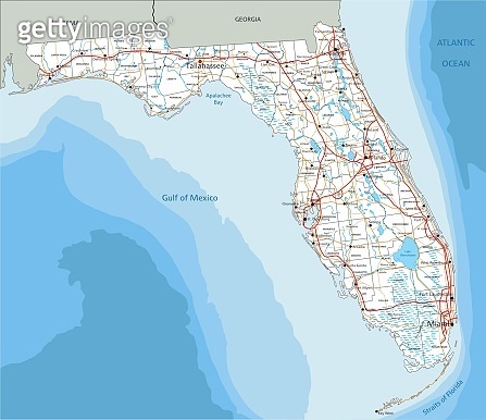 High detailed Florida road map with labeling. 이미지 (1456127438) - 게티이미지뱅크