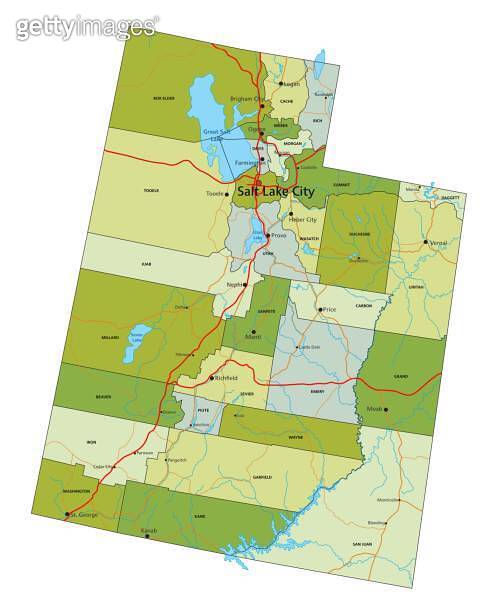 Highly detailed editable political map with separated layers. Utah ...