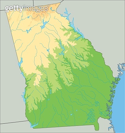 High detailed Georgia physical map. (1454567513) 일러스트, 무료 일러스트 - 게티이미지뱅크