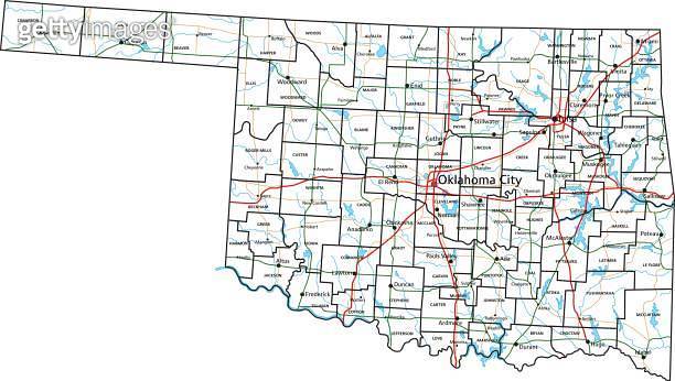 Oklahoma road and highway map. Vector illustration. (1461593366) - 게티이미지뱅크