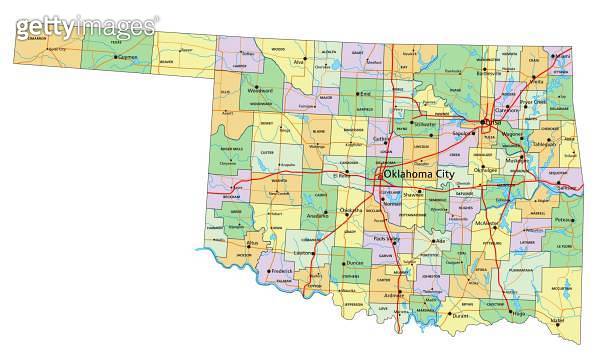 Oklahoma - Highly detailed editable political map with labeling ...