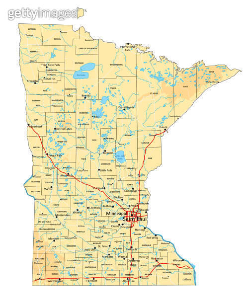 High detailed Minnesota physical map with labeling. 이미지 (1459055238 ...