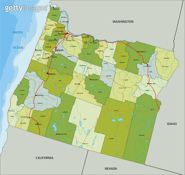 Highly detailed editable political map with separated layers. Oregon ...
