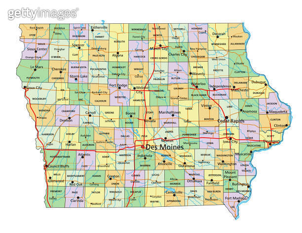 Iowa - Highly detailed editable political map with labeling ...